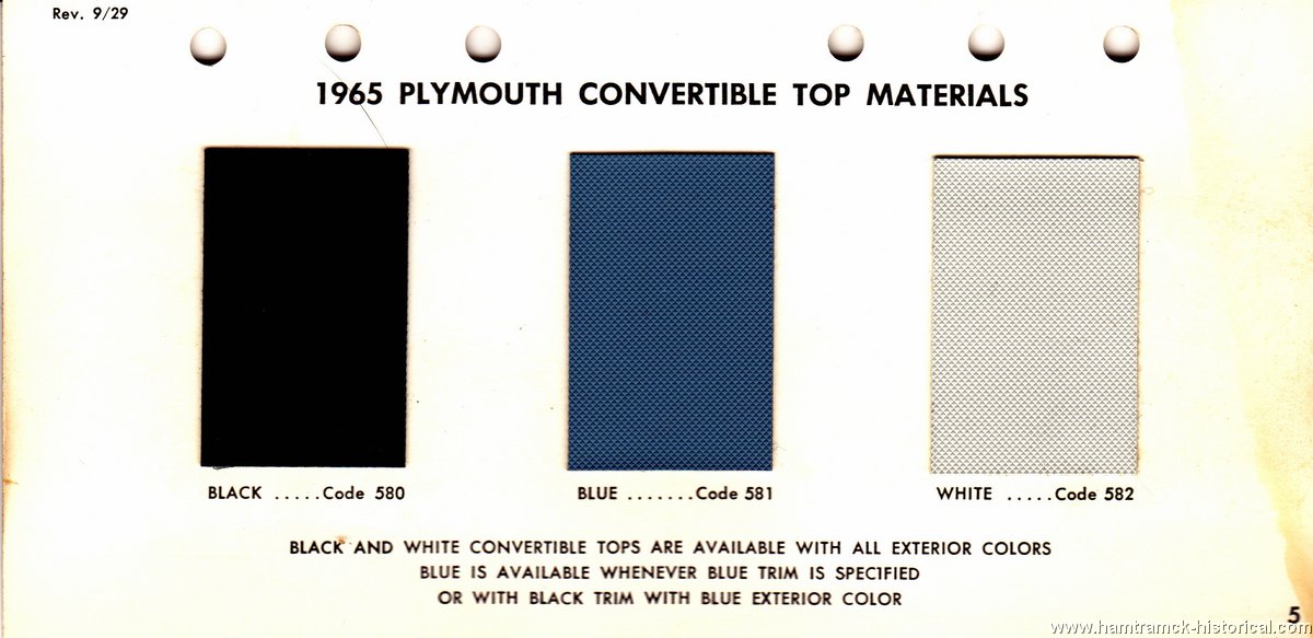 The 1970 Hamtramck Registry - 1965 Plymouth Color & Trim Book ...