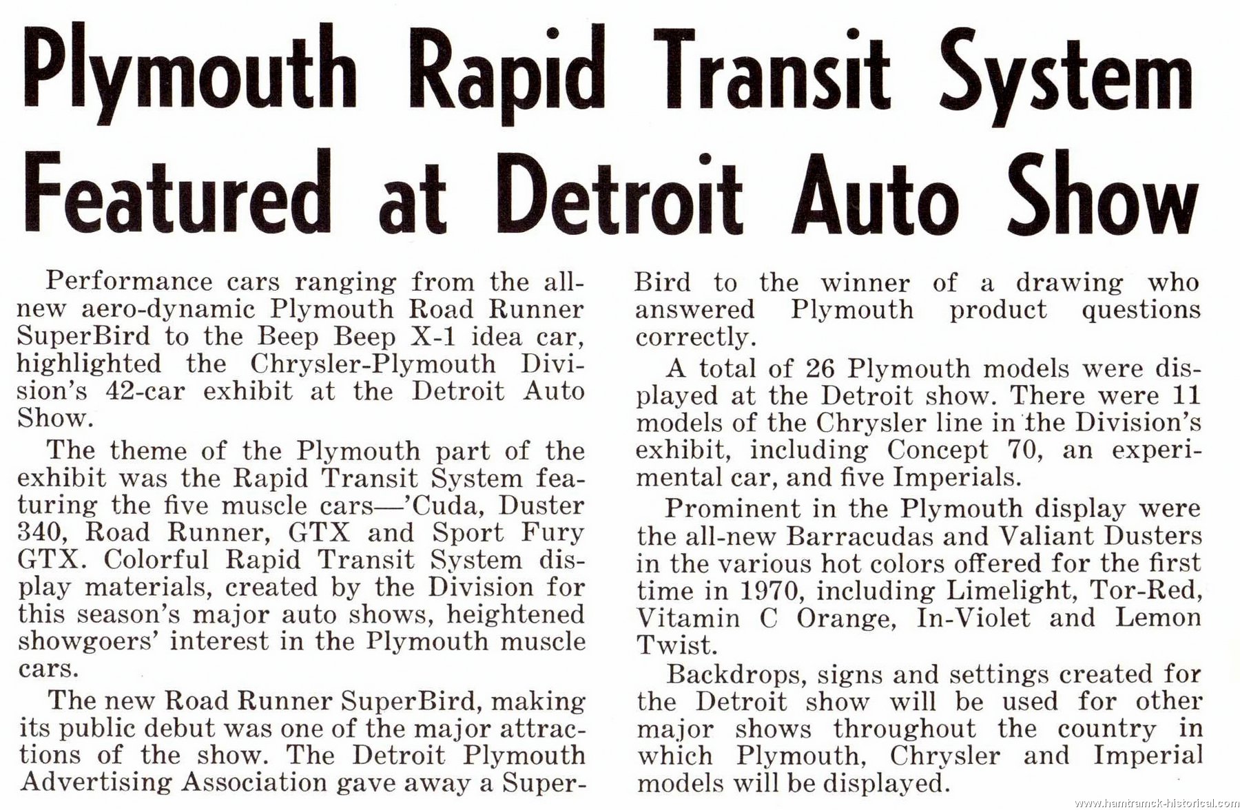 The 1970 Hamtramck Registry - 1970 Rapid Transit Caravan